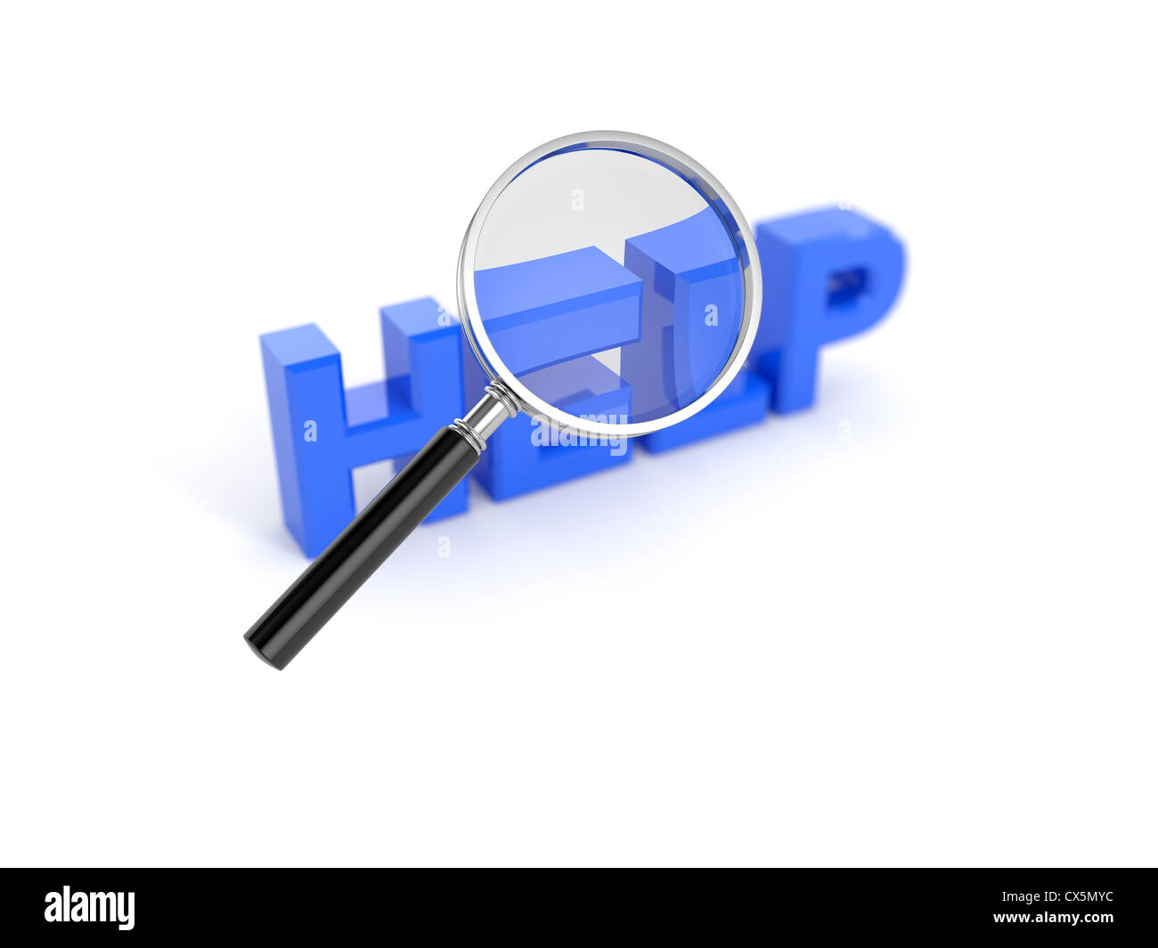 3d render of help word with magnifying glass Stock Photo - Alamy