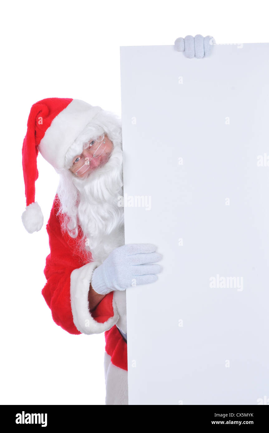 Santa Claus with Blank Sign isolated on white Stock Photo - Alamy