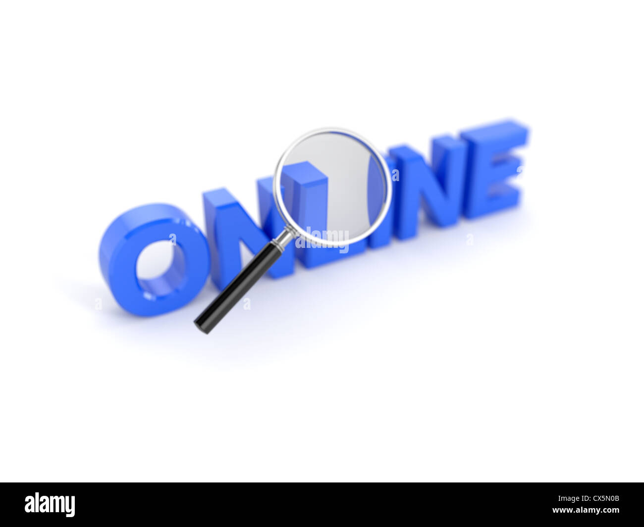 3d render of online word with magnifying glass Stock Photo - Alamy