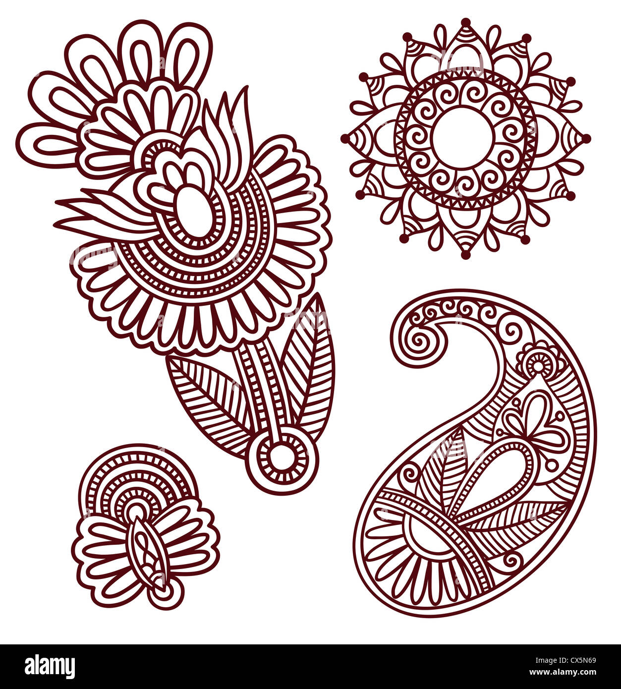 Hand drawn henna flowers paisley doodle hi-res stock photography and ...