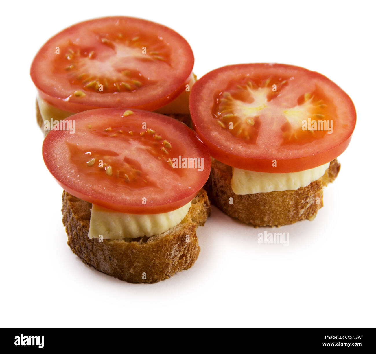 canape with tomatoes and cheese isolated on white Stock Photo - Alamy