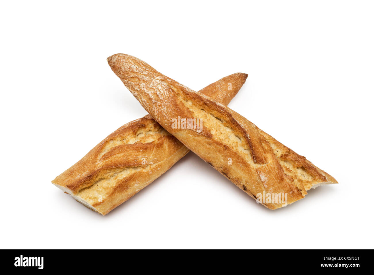 baguette bread folded cross isolated on white background Stock Photo ...