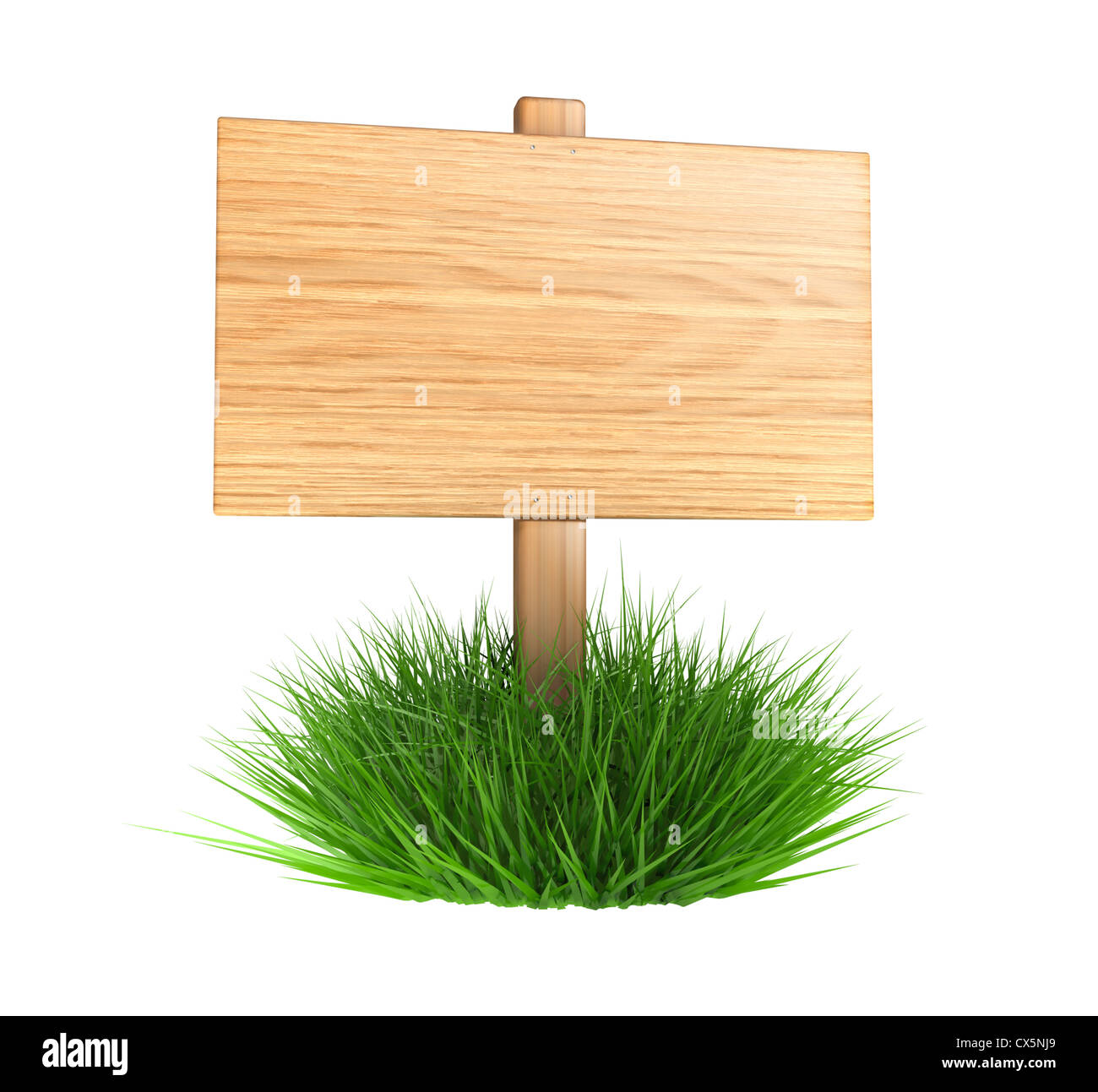 Wooden board on a grass - isolated on white background Stock Photo - Alamy