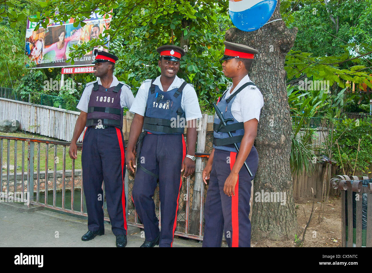 Three smiling policemen, Ocho Rios, Jamaica, Western Caribbean Stock ...