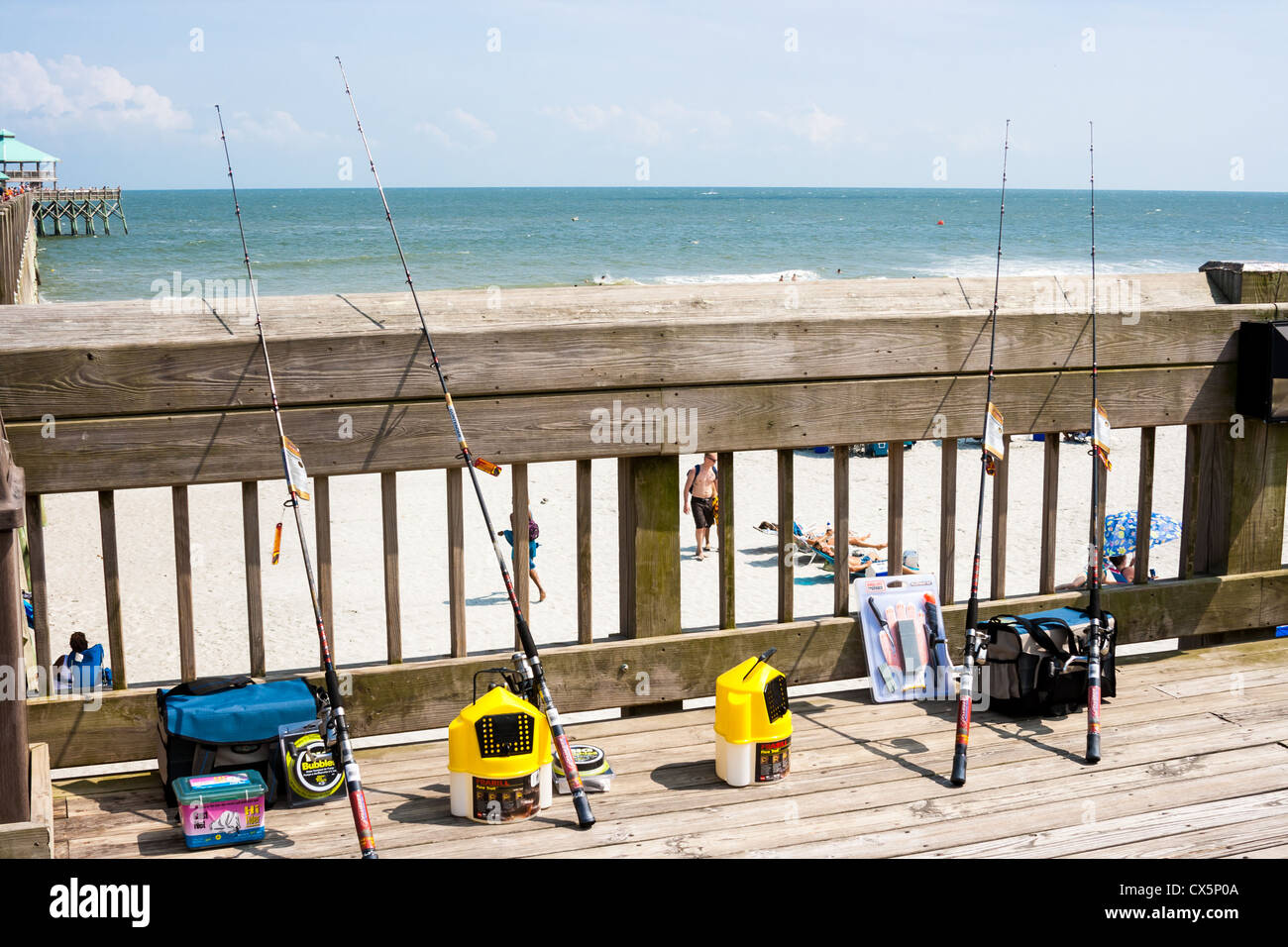 Fishing Equipment On The Pier Stock Photo - Alamy