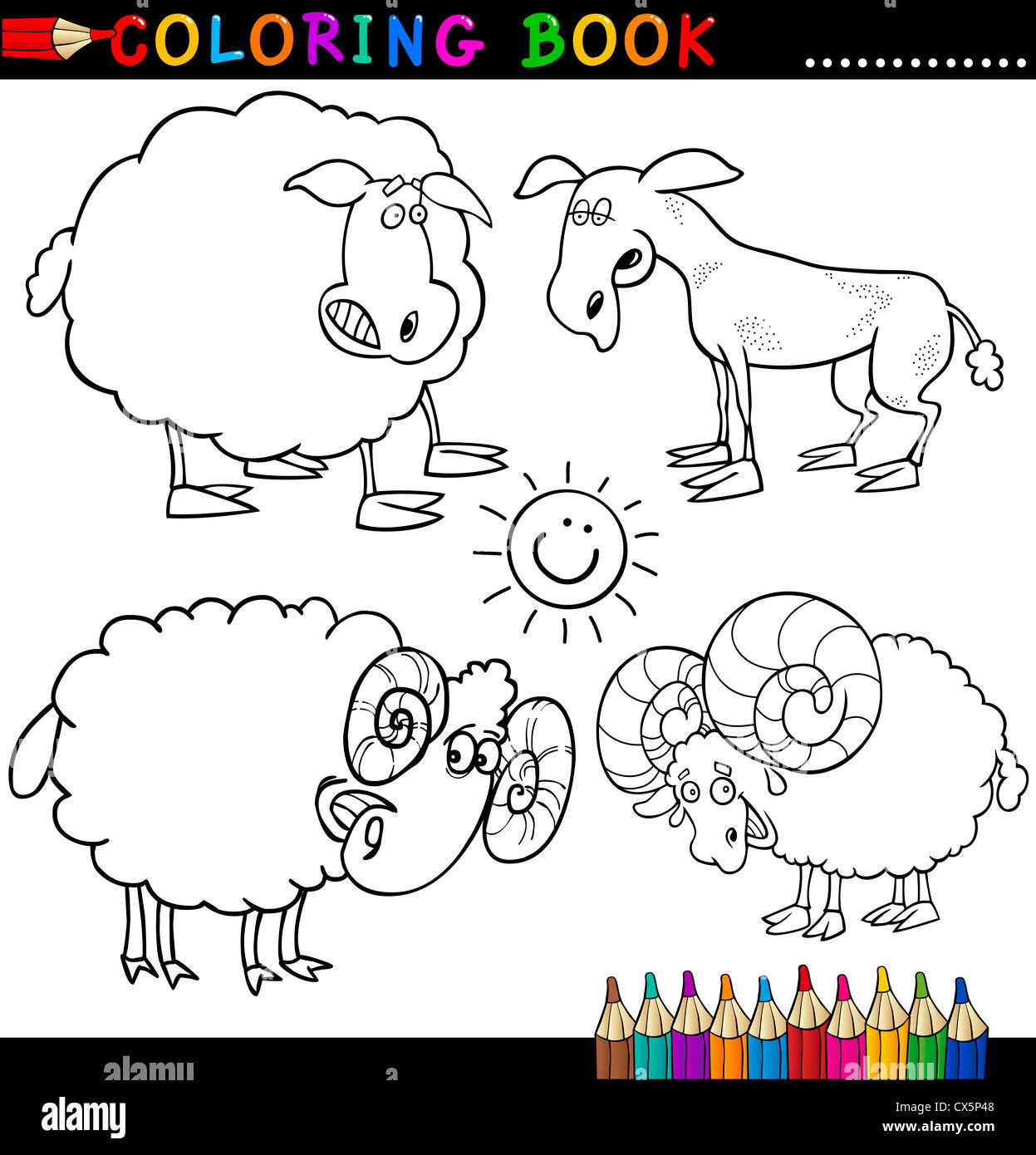 Coloring Book or Page Cartoon Illustration of Funny Farm and Livestock ...
