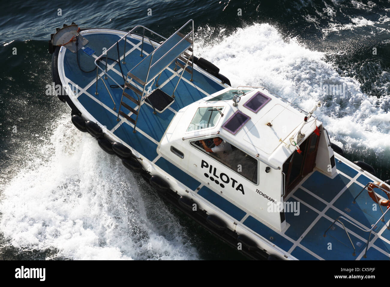Pilot boat aerial view Stock Photo - Alamy