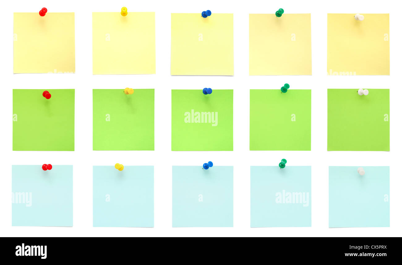 Set of Post-It Notes with Push Pins isolated on white background Stock ...