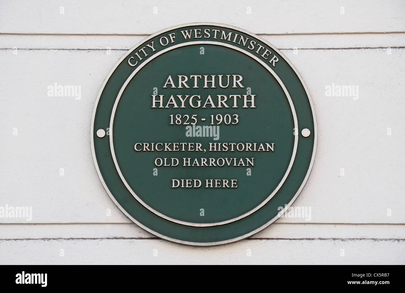 Green plaque marking where for Arthur Haygarth, (cricketer, historian ...