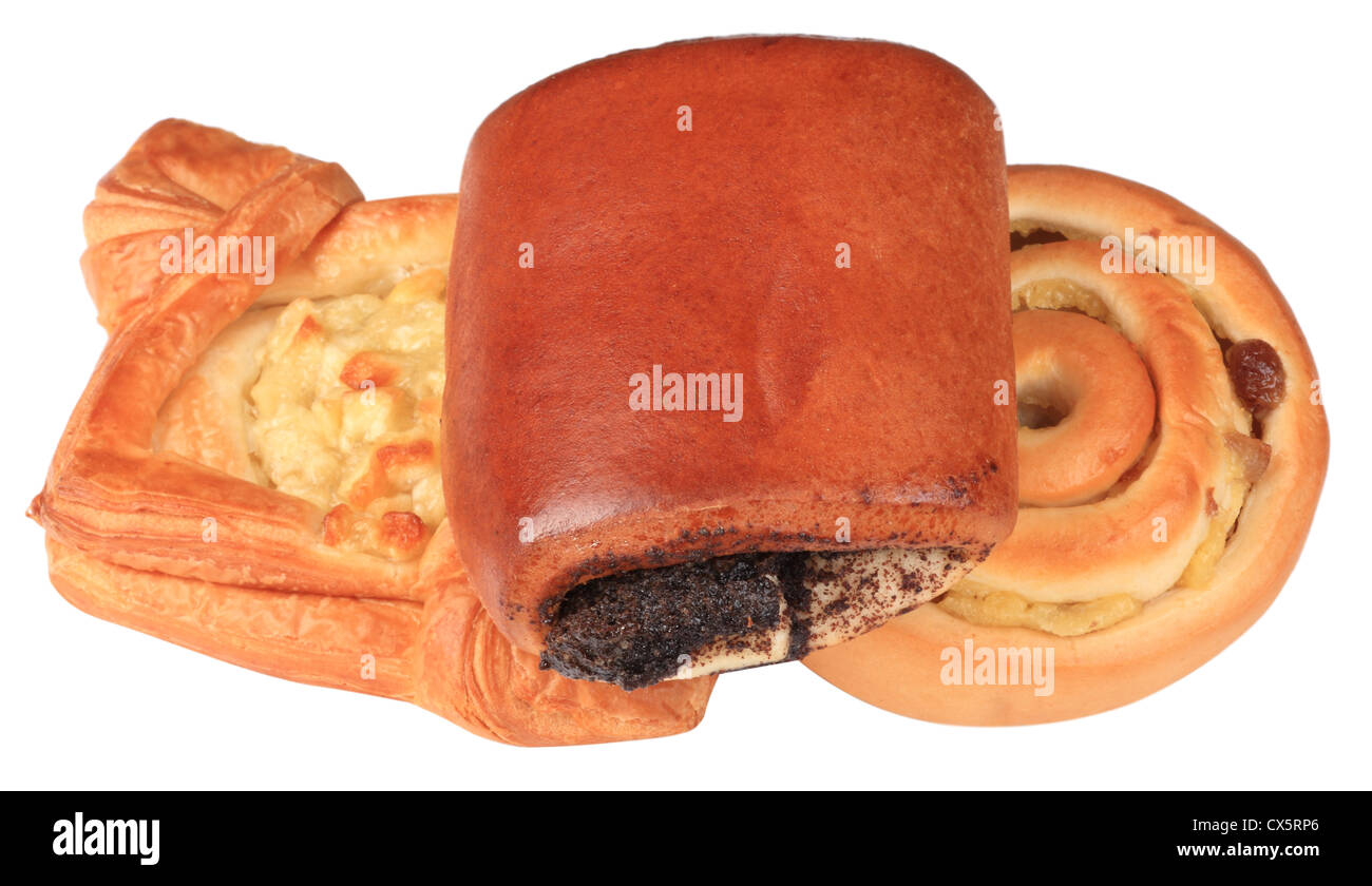 three small loaf of bread on white background Stock Photo - Alamy