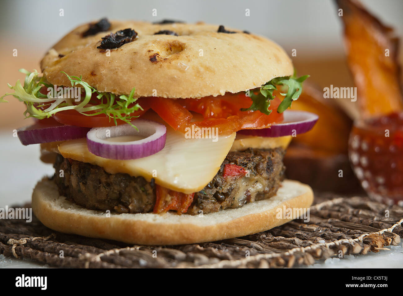 vegetarian burger with cheese Stock Photo - Alamy