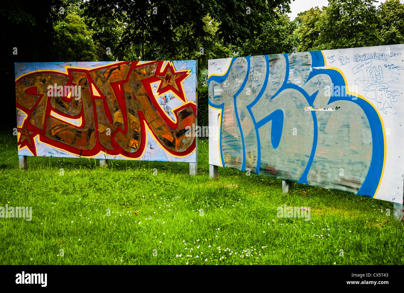 Colourful graffiti on purpose built graffiti walls Stock Photo - Alamy