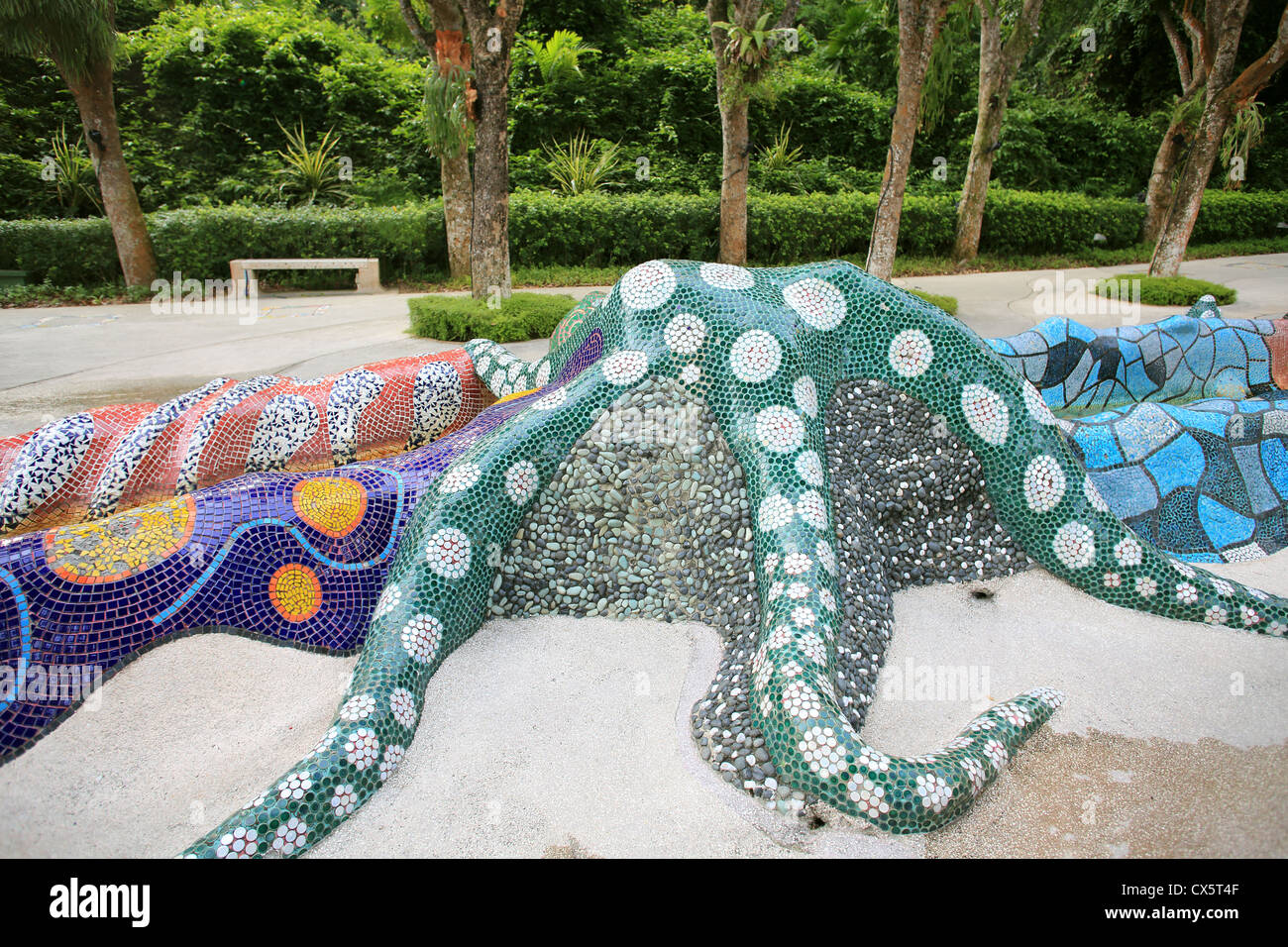 Starfish sculpture along walkway to beach on Sentosa Island in ...