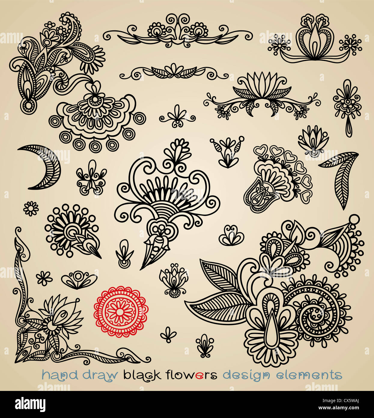 Set of black flower design Stock Photo - Alamy