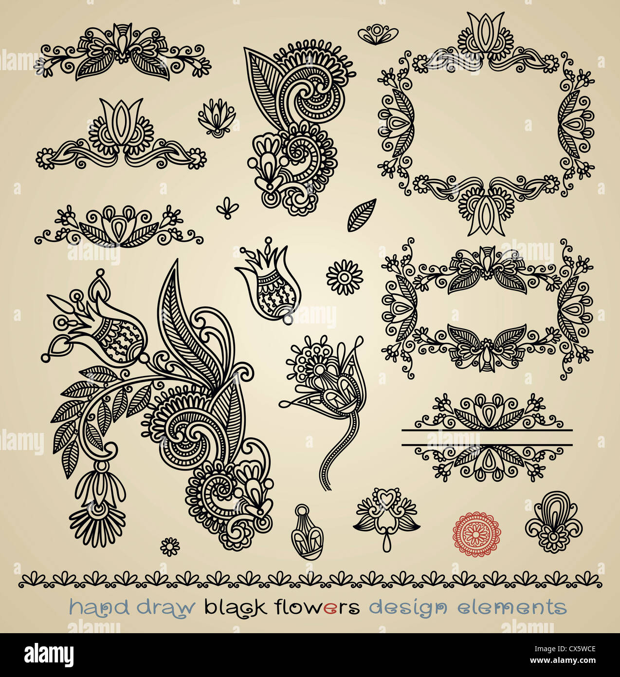 Set of black flower design Stock Photo - Alamy