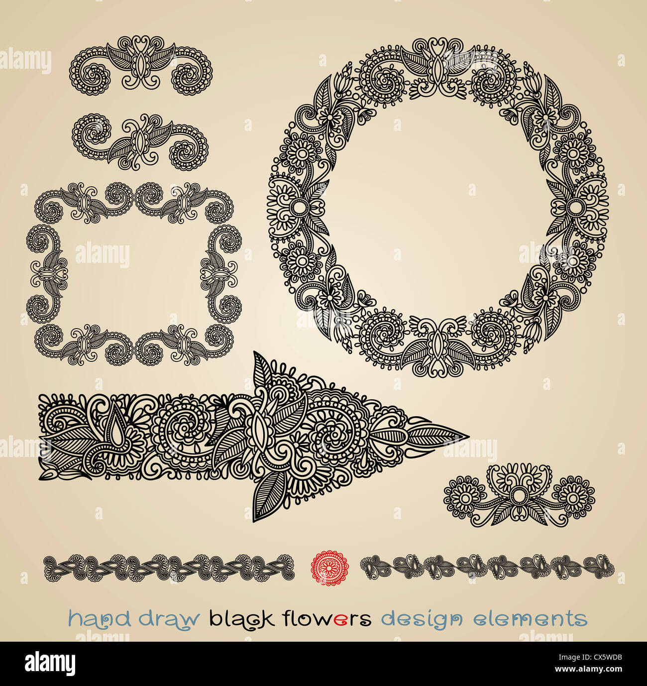 Set of black flower design Stock Photo - Alamy