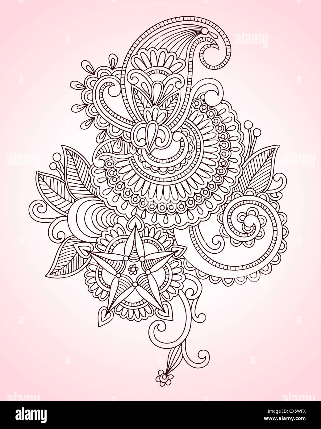 Hand-Drawn Abstract Henna Flowers Doodle Illustration Design Element ...
