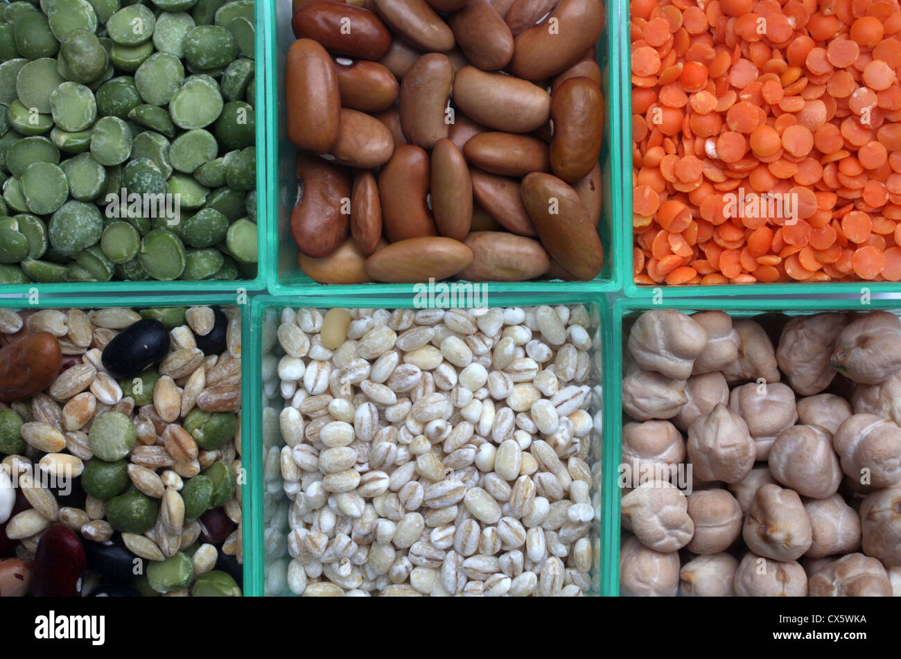 Various beans and grains close up Stock Photo - Alamy