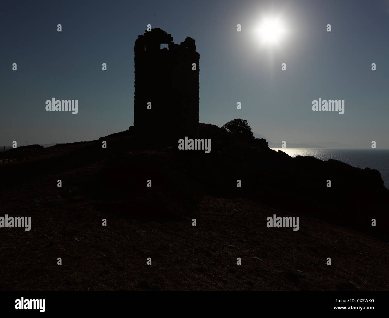 The ancient Greek tower of Drakanon, Ikaria Greece, reputed to be the ...