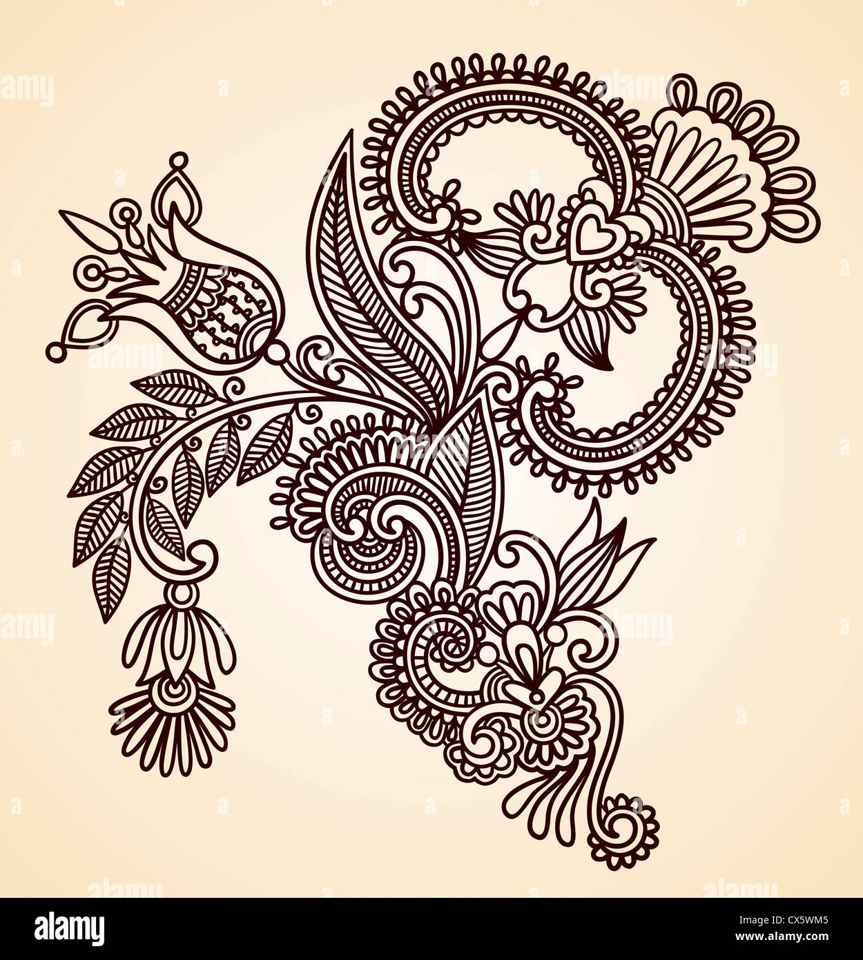 Hand-Drawn Abstract Henna Flowers Doodle Illustration Design Element ...