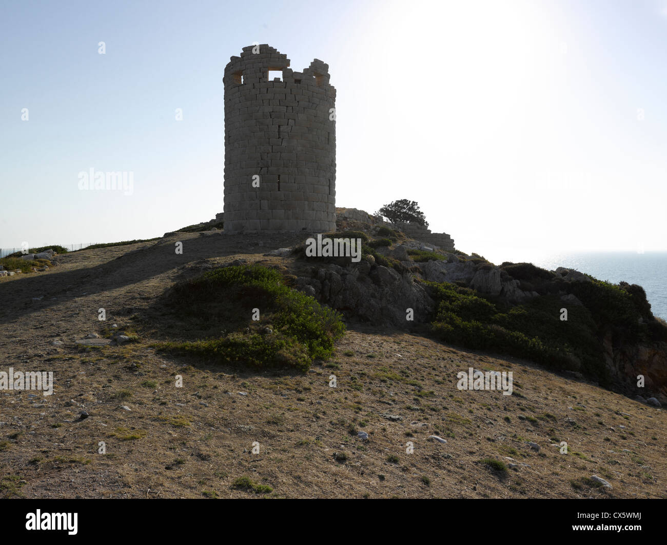The ancient Greek tower of Drakanon, Ikaria Greece, reputed to be the ...