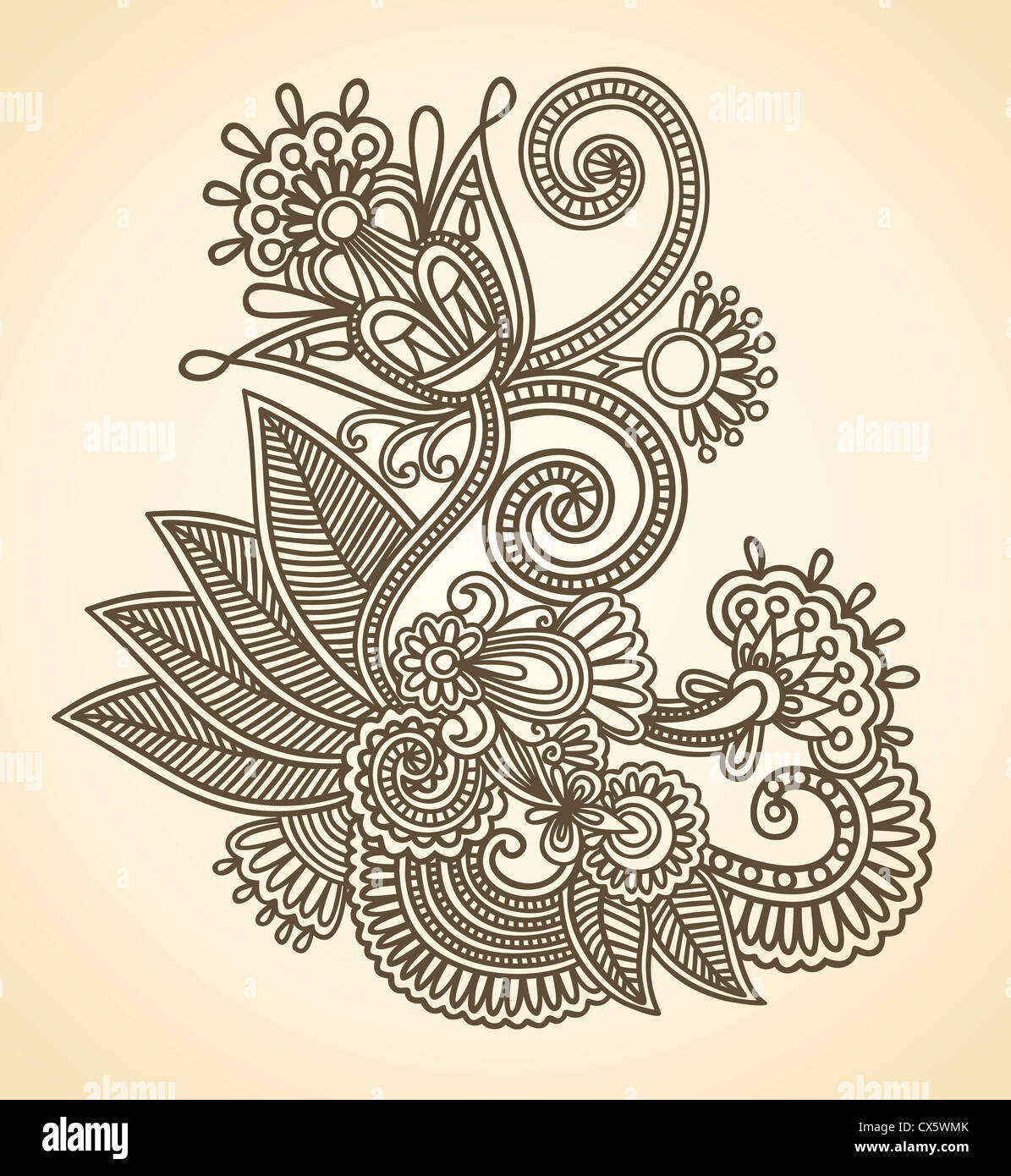 Hand-Drawn Abstract Henna Flowers Doodle Illustration Design Element ...