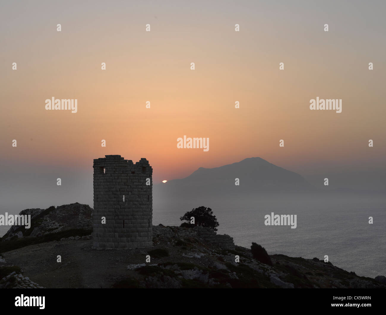 The ancient Greek tower of Drakanon, Ikaria Greece, reputed to be the ...