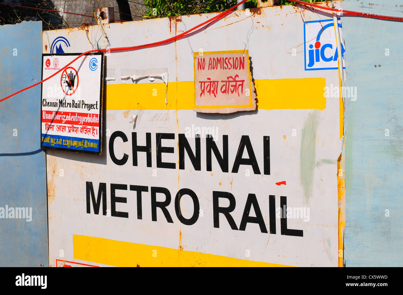 Construction of the Chennai Metro Rail sign, Chennai, India Stock Photo ...