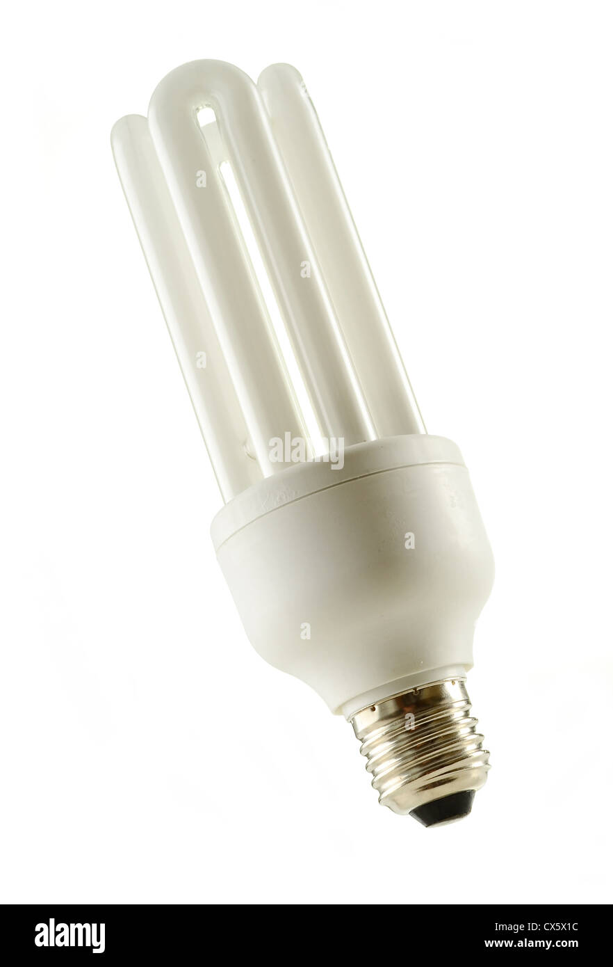 Compact fluorescent lamp isolated on white. Energy saving light bulb ...