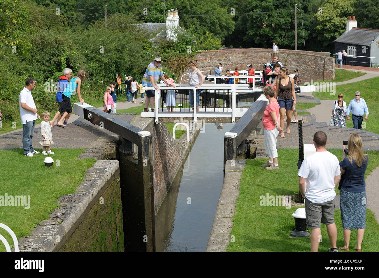 people opening the lock gates at foxton locks england uk Stock Photo ...
