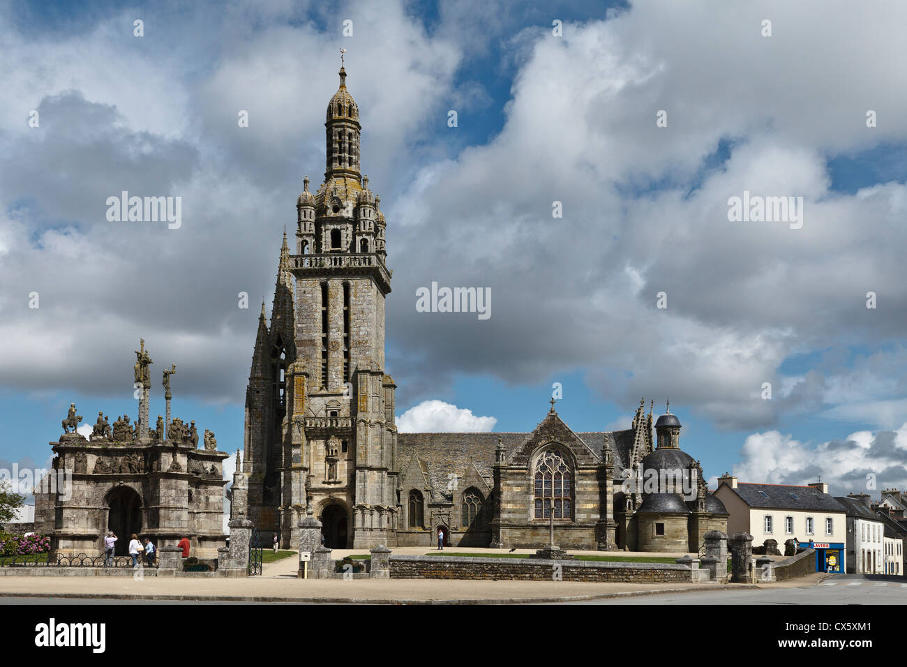The parish church and calvary at Pleyben, Finistère, Brittany, France ...