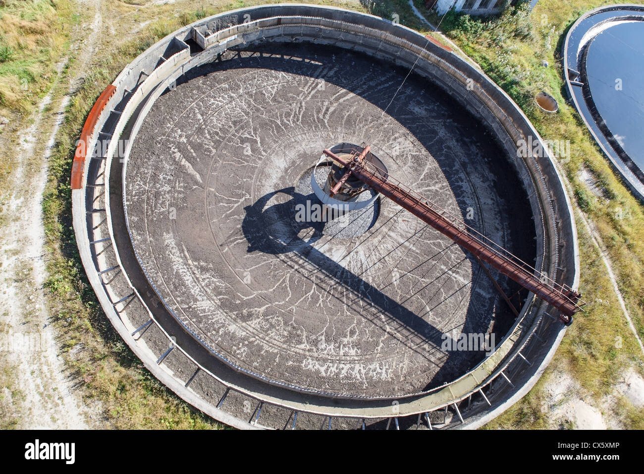 Empty huge circular sedimentation tank Top view Stock Photo - Alamy
