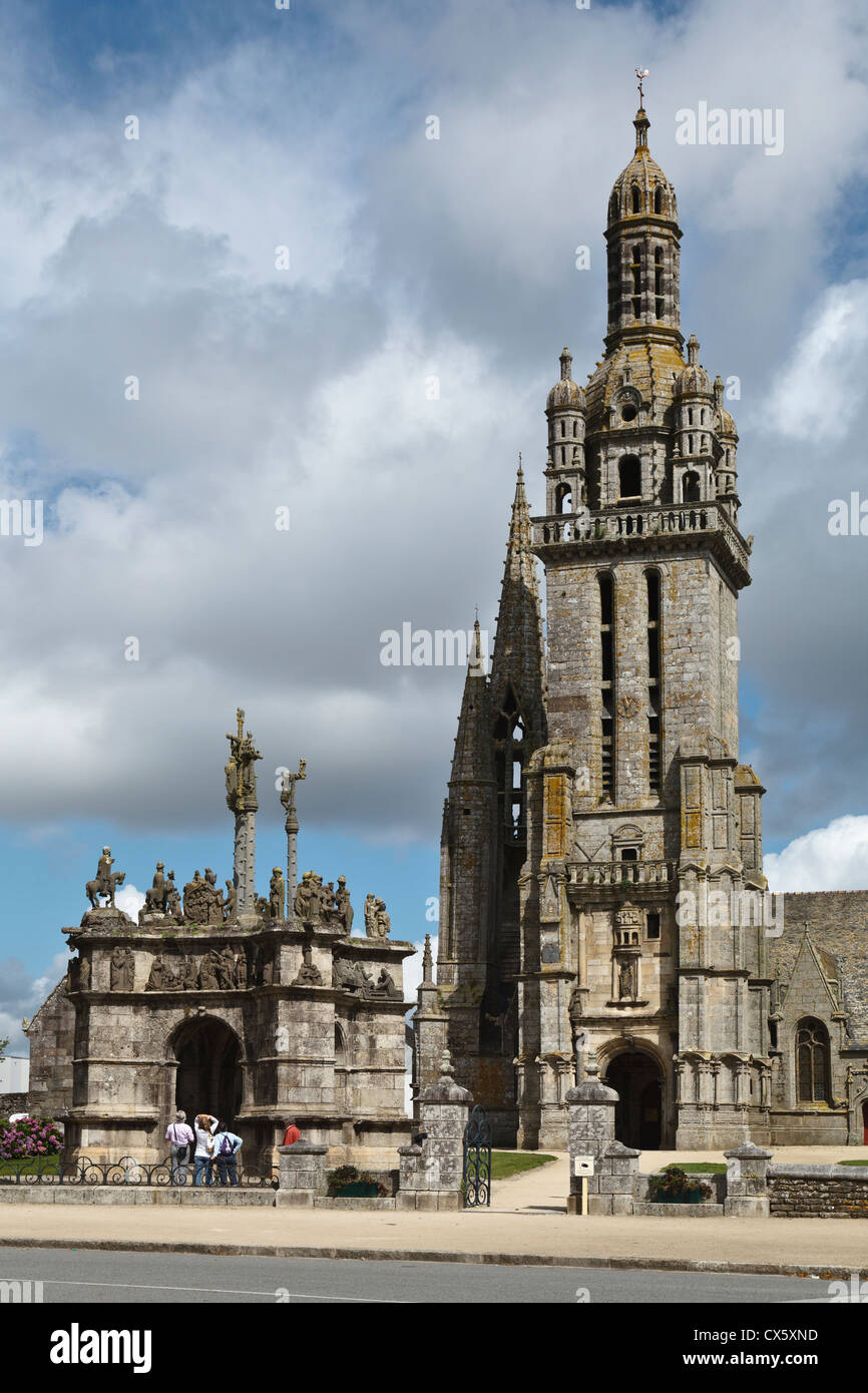 The parish church and calvary at Pleyben, Finistère, Brittany, France ...