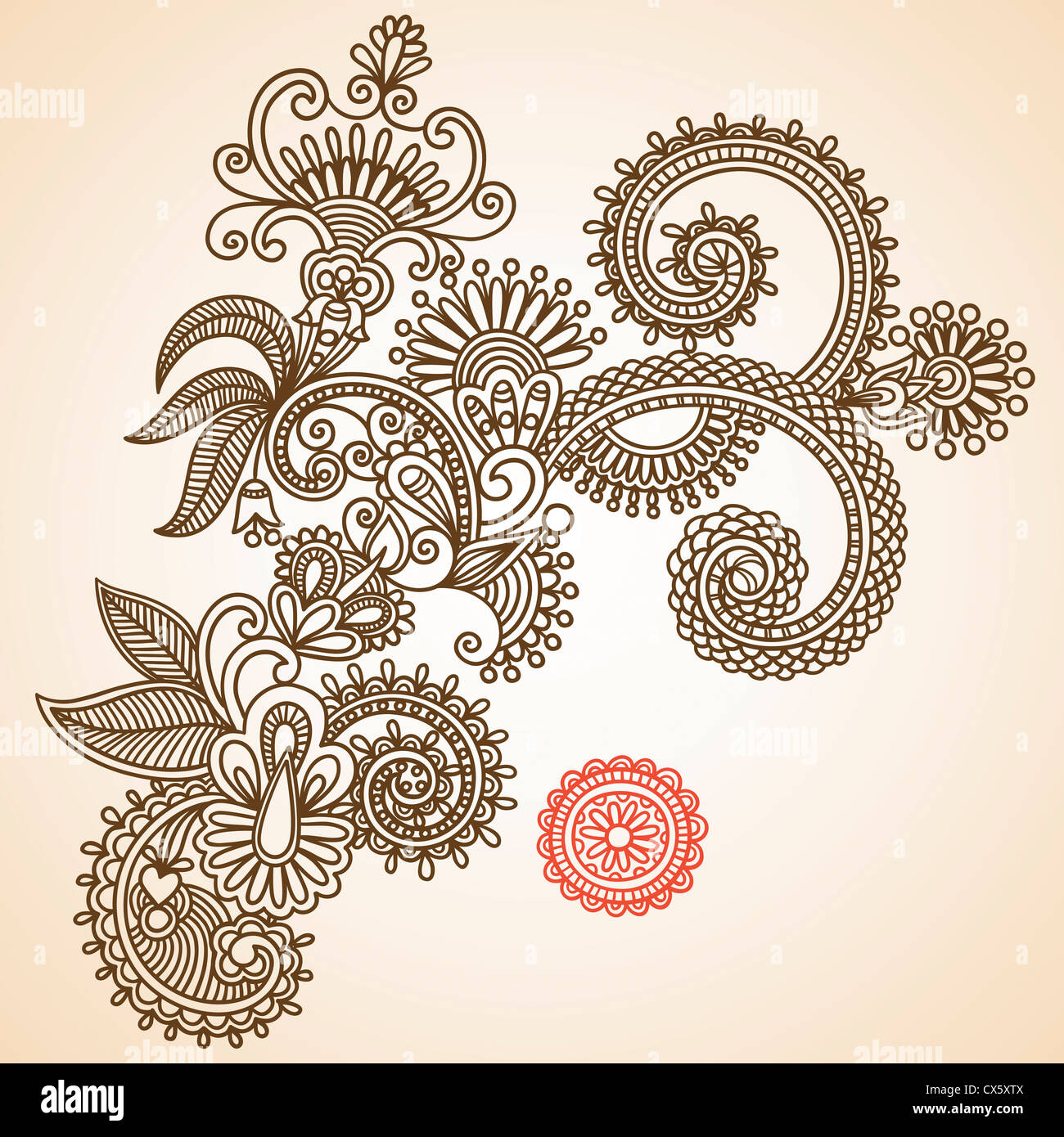 Hand-Drawn Abstract Henna Mendy Flowers Doodle Illustration Design ...