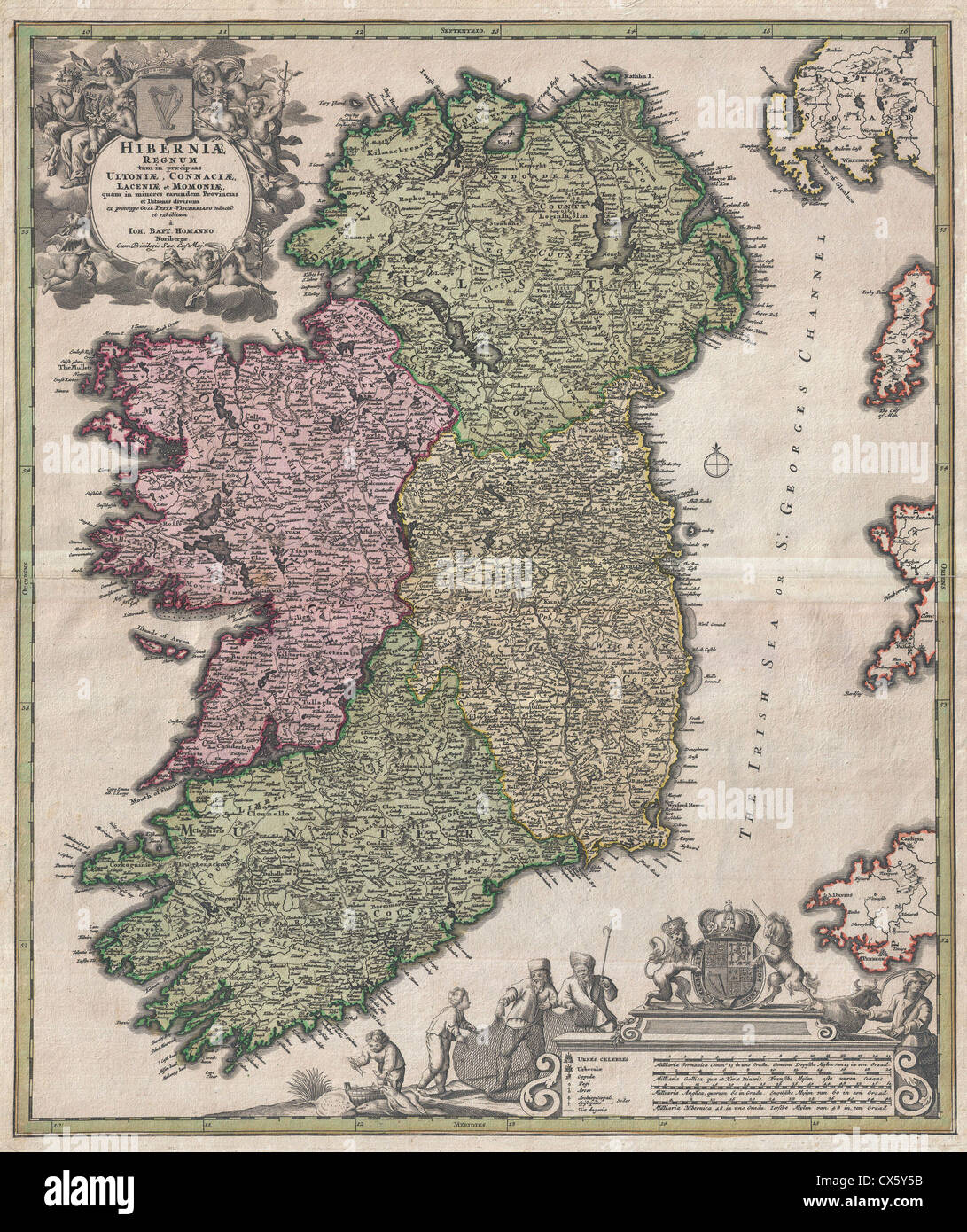 The 1716 Homann Map of Ireland is an antique cartographic ...