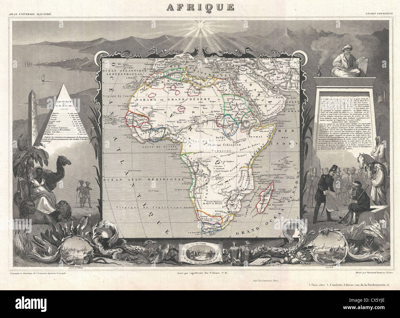 The 1852 Levasseur Map of Africa is a detailed historical map of the ...