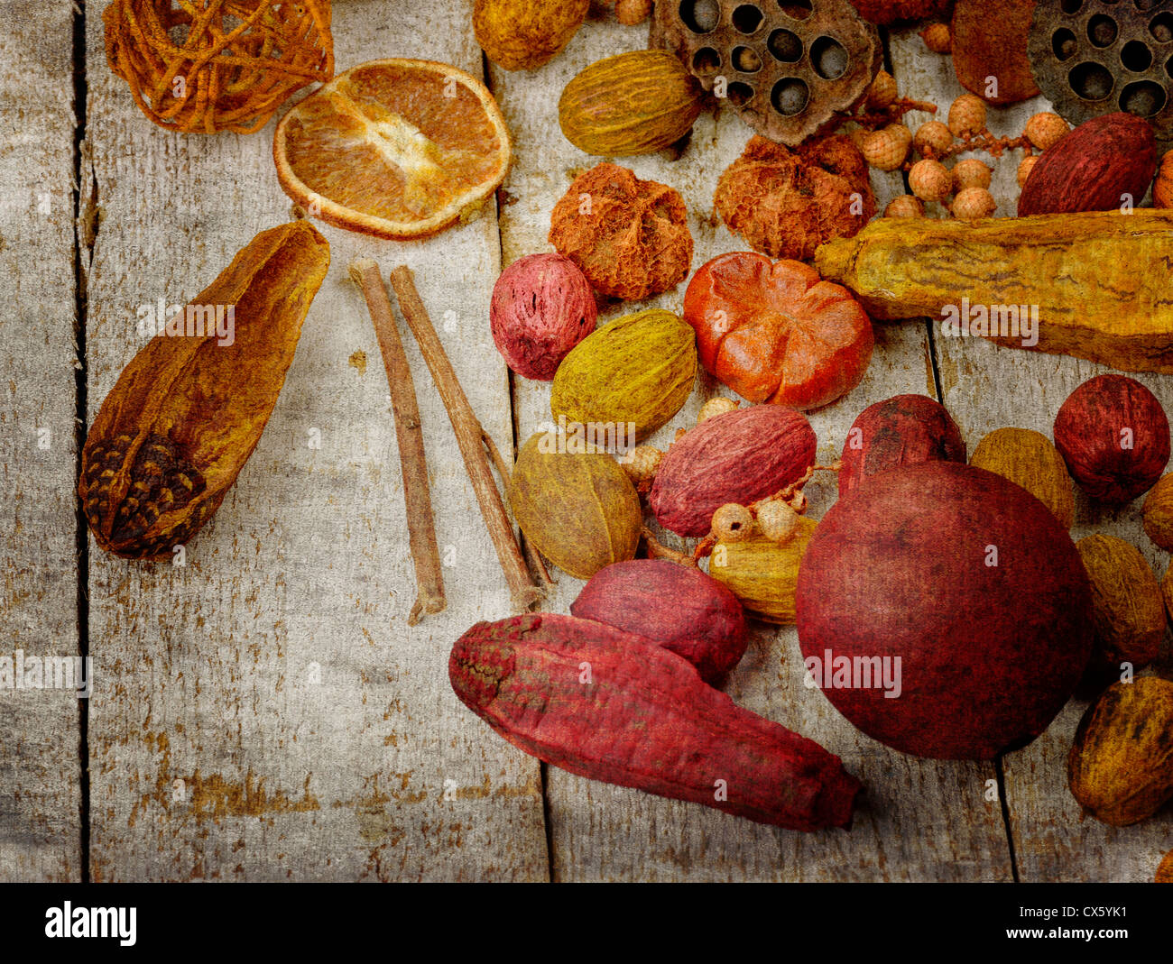 Grunge Fall Background With Fruits, Seeds And Nuts Stock Photo - Alamy