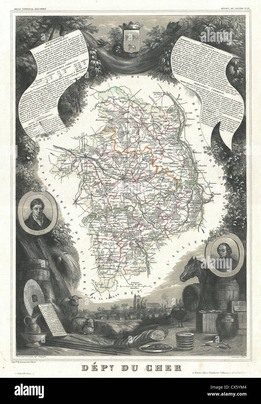 The 1852 Levasseur Map of the Department Du Cher offers a detailed ...