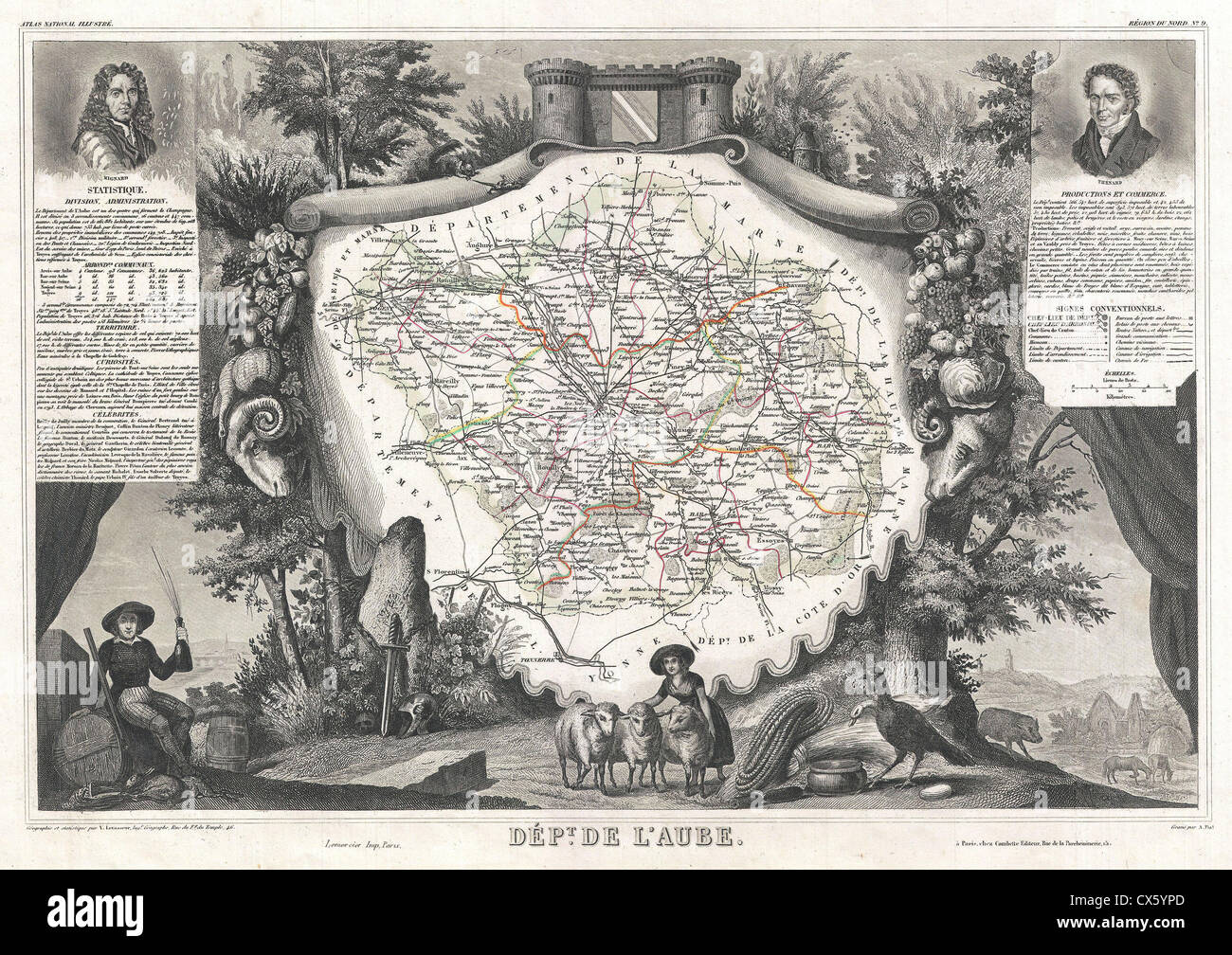 The 1852 Levasseur map depicts the Department of L'Aube in France ...