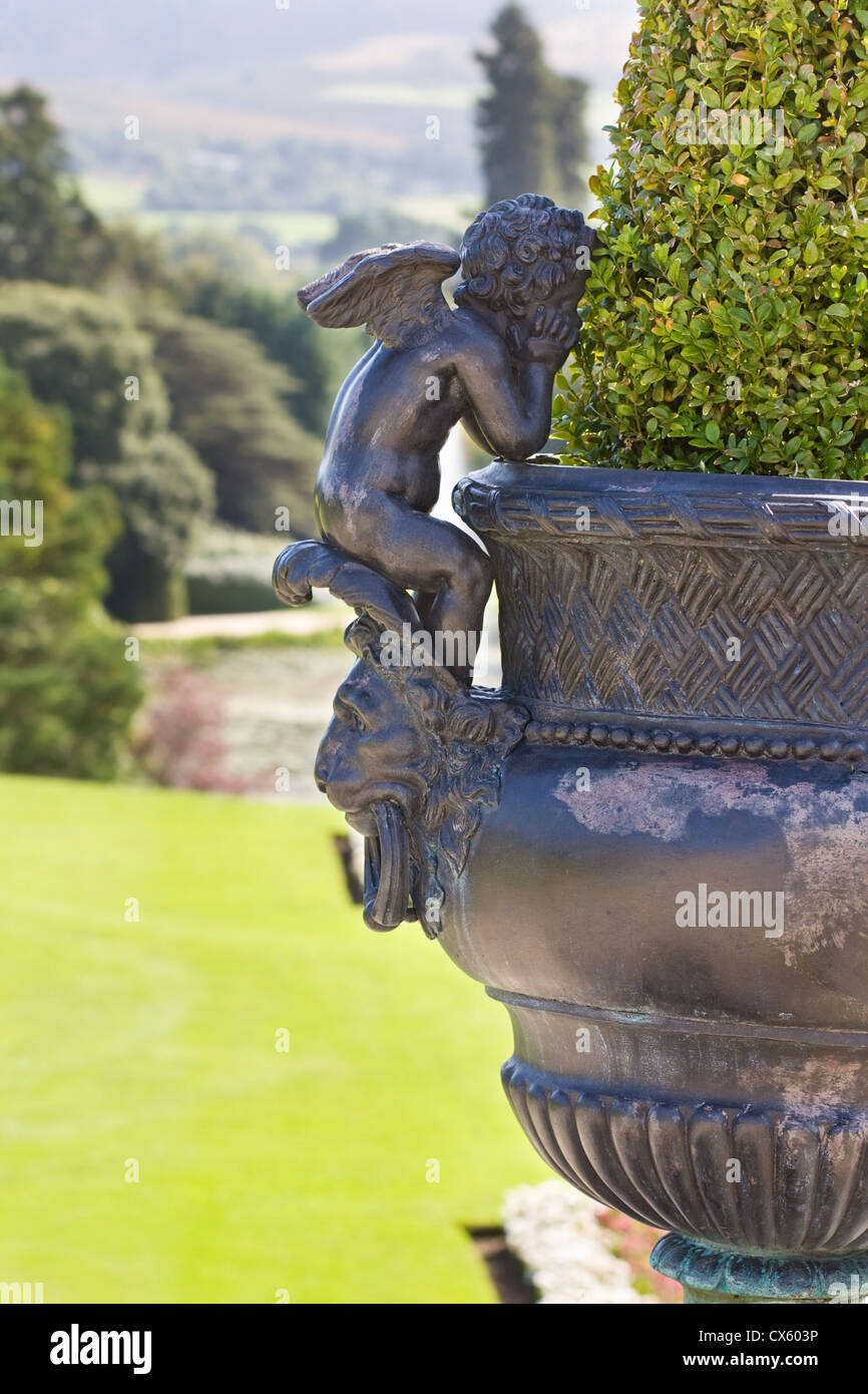 Powerscourt Mansion in county Wicklow, Ireland. View over the gardens ...