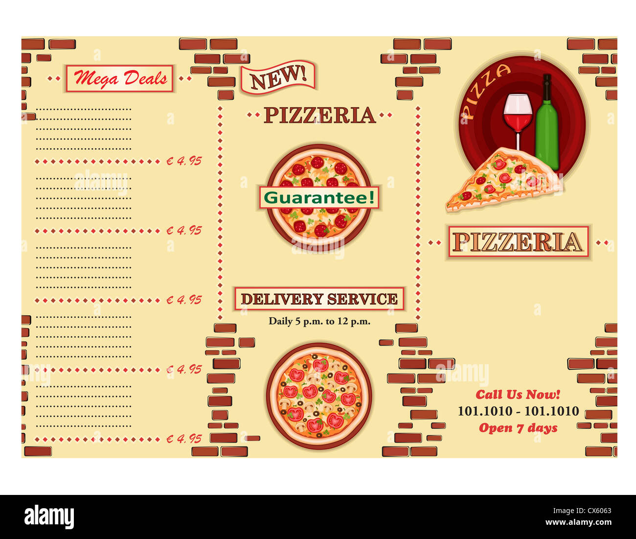 Pizzeria - take away Italian restaurant leaflet. Three fold, standard ...