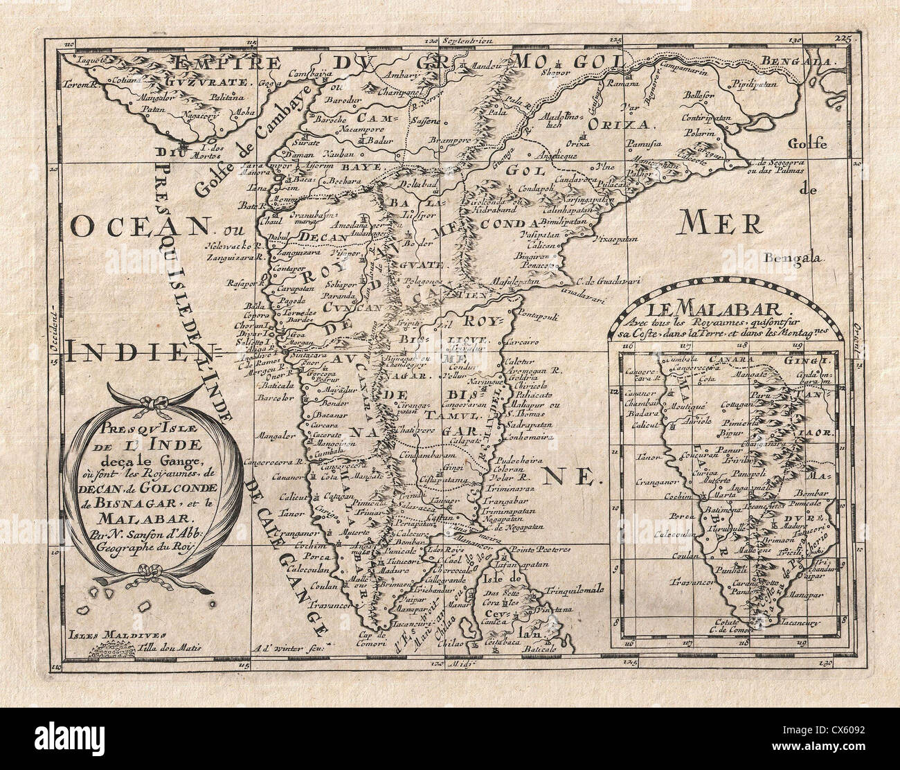 The 1652 Sanson map of India is an antique representation of the Indian ...