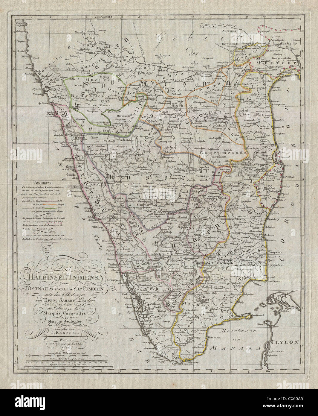The 1804 German Edition of the Rennel Map of India is an antique ...