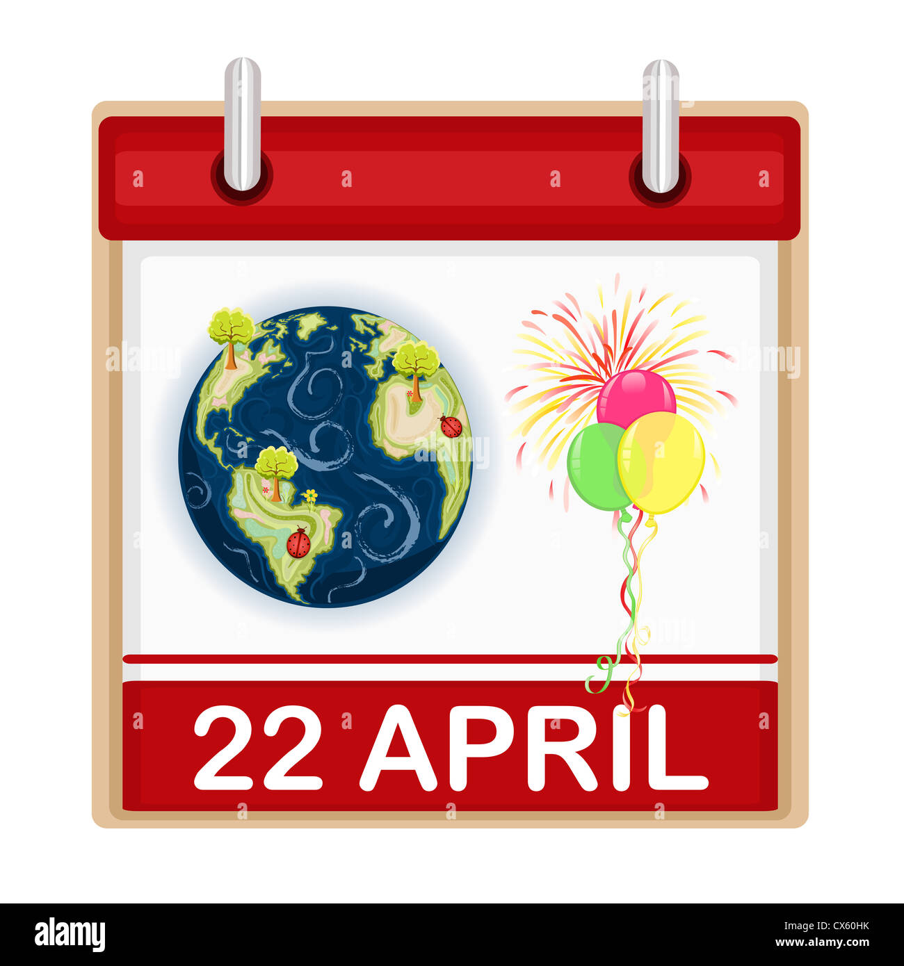 Earth Day - 22 April - celebration with balloons and fireworks Stock ...