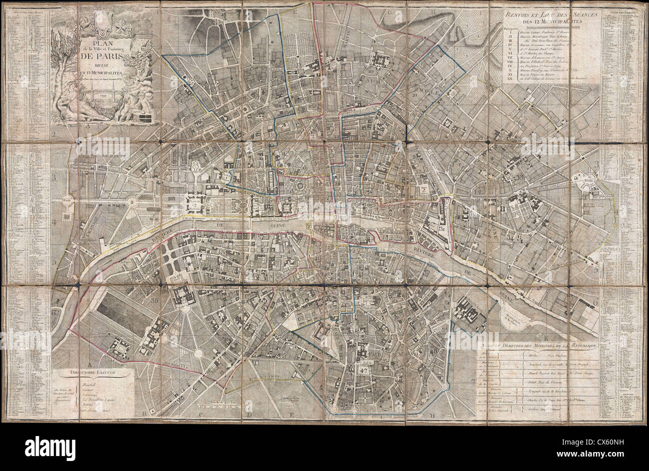 This 1797 map by Jean depicts Paris and its surrounding faubourgs ...