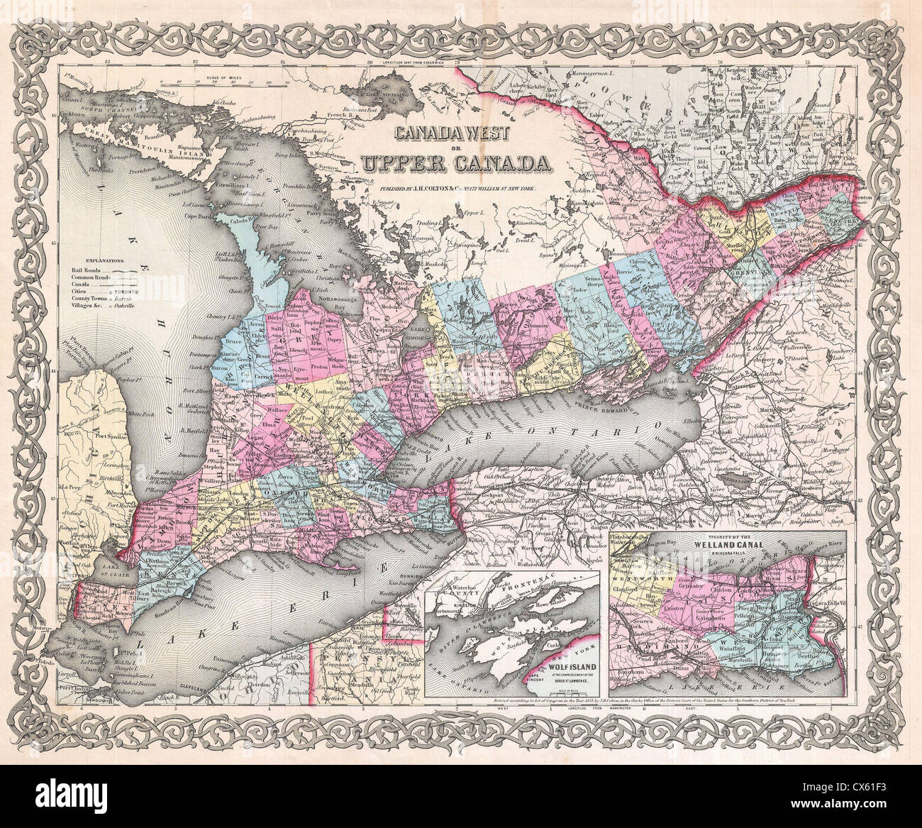 The 1855 Colton Map of Upper Canada (now Ontario) provides a detailed ...