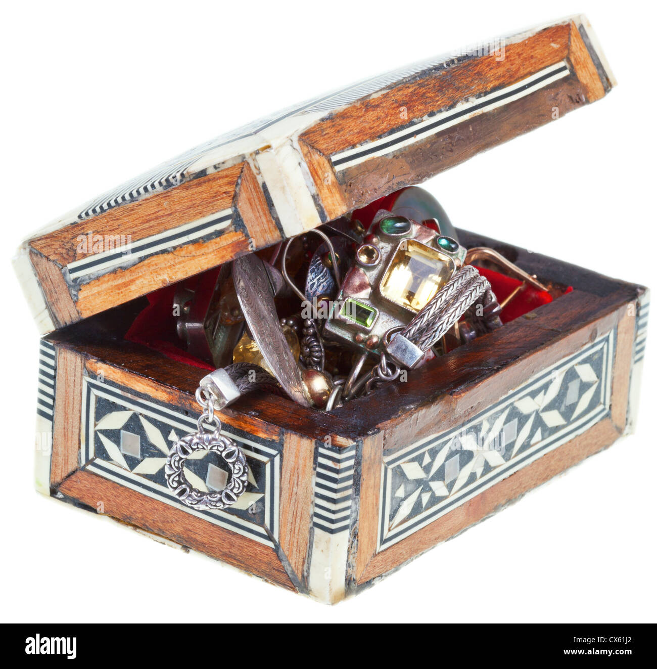 small treasure ancient chest with jewel isolated on white background ...