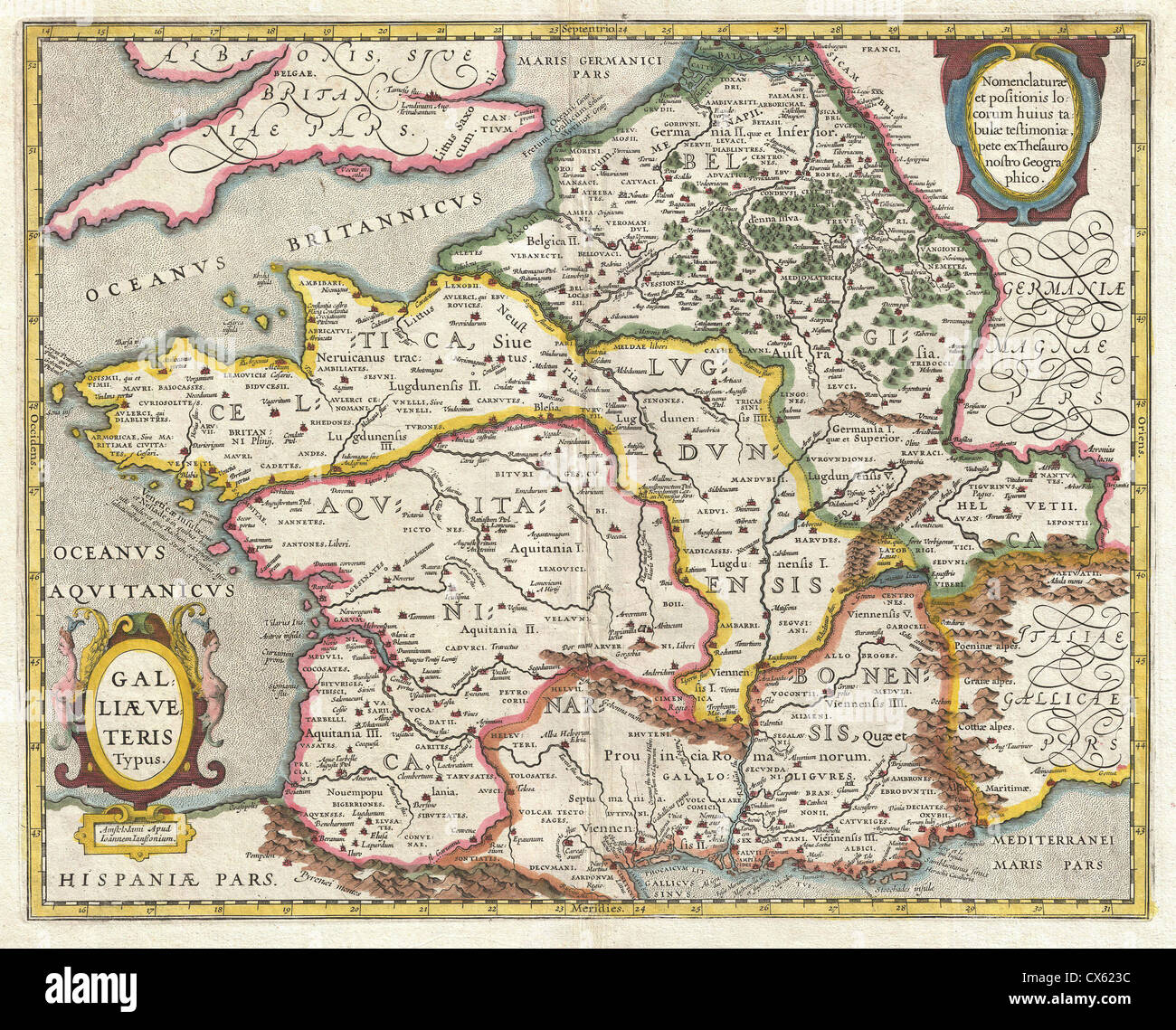 The 1657 Jansson map of France, or Gaul in Antiquity, illustrates the ...