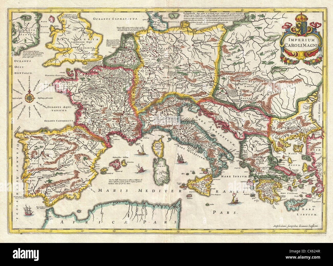 The 1657 Jansson map of the Empire of Charlemagne is an antique ...