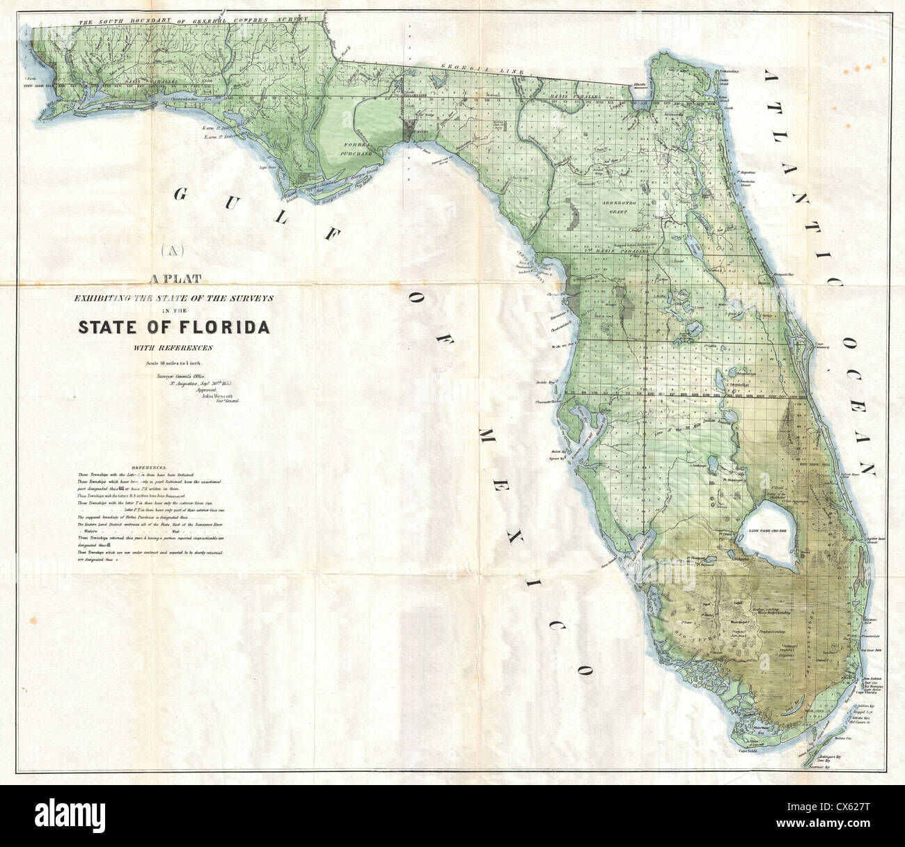 The 1853 Land Office Plat Map of Florida is an antique map that ...